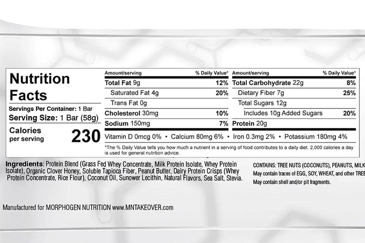 Morphogen packs a typical nutrition profile into its all-natural Morphobar