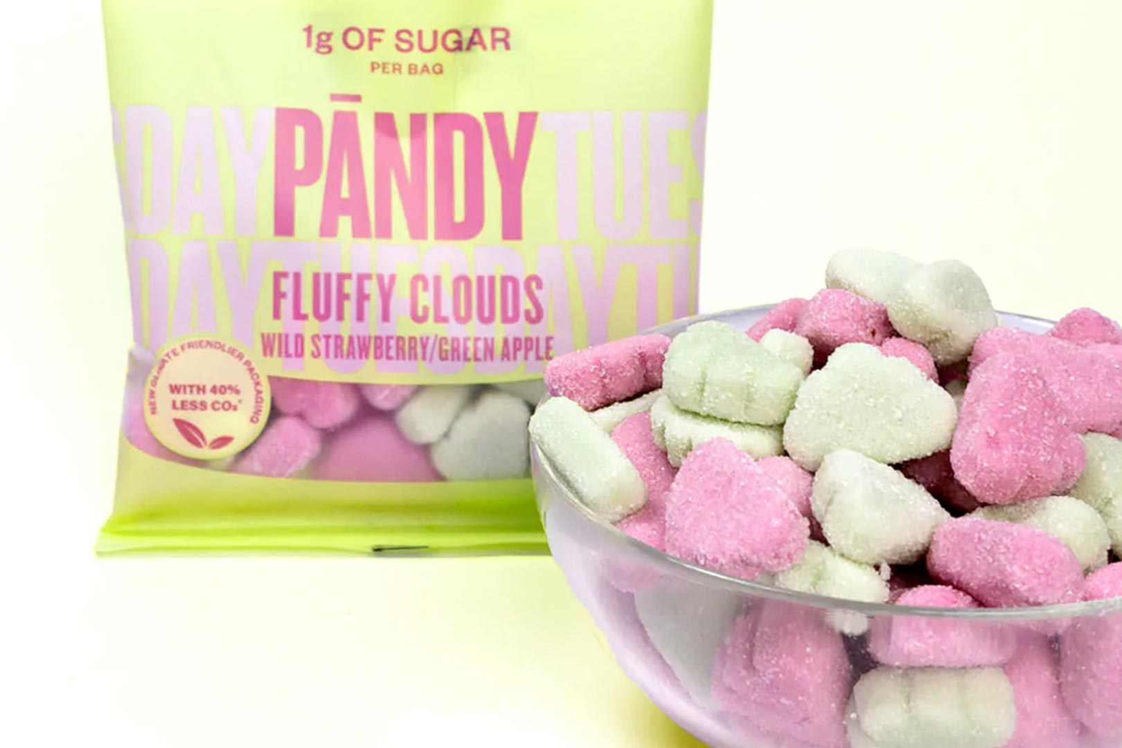 Pandy's strawberry and green apple flavored Fluffy Clouds candy