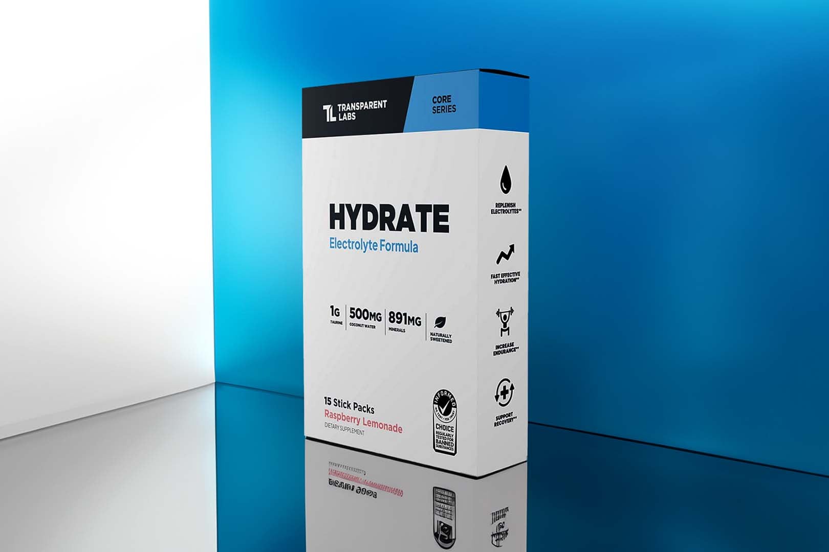 Transparent Labs makes a 15 serving Hydrate stick pack box