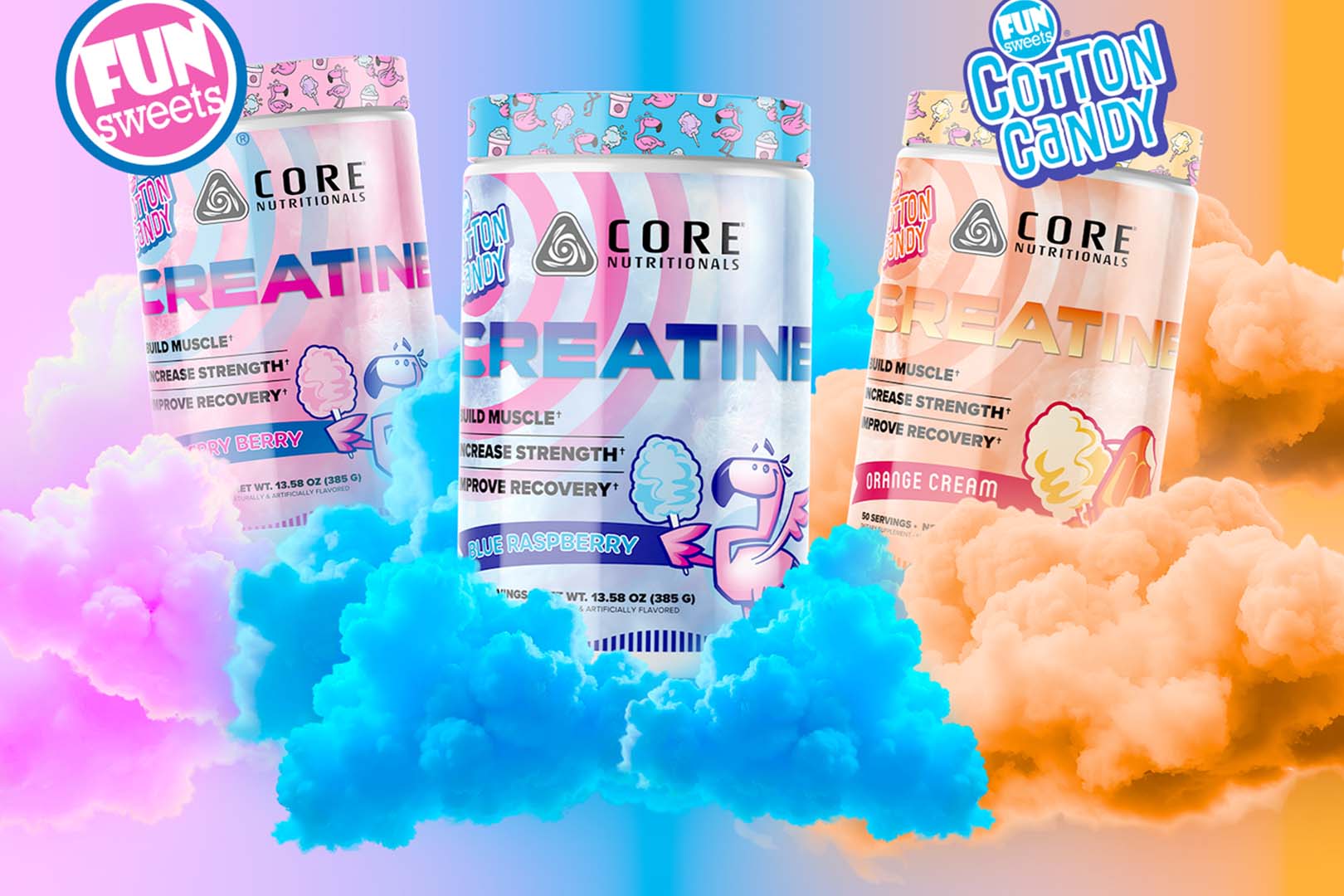Core Nutritionals and Fun Sweets cotton candy-flavored creatines
