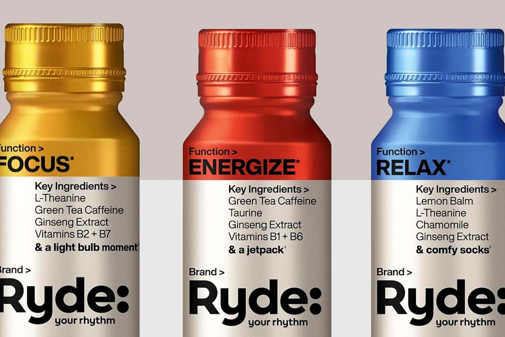Ryde's pocket-sized functional shots Energize, Focus and Relax