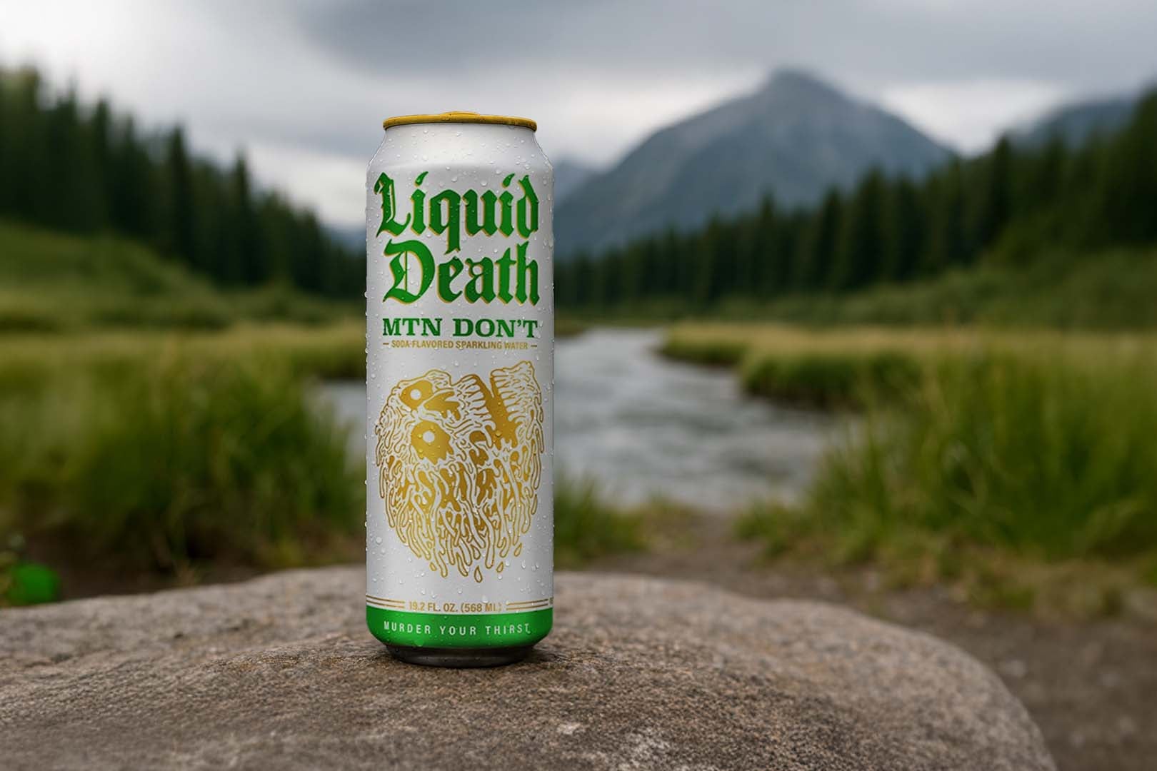 Liquid Death's MTN Don't Sparkling Water zesty citrus flavor