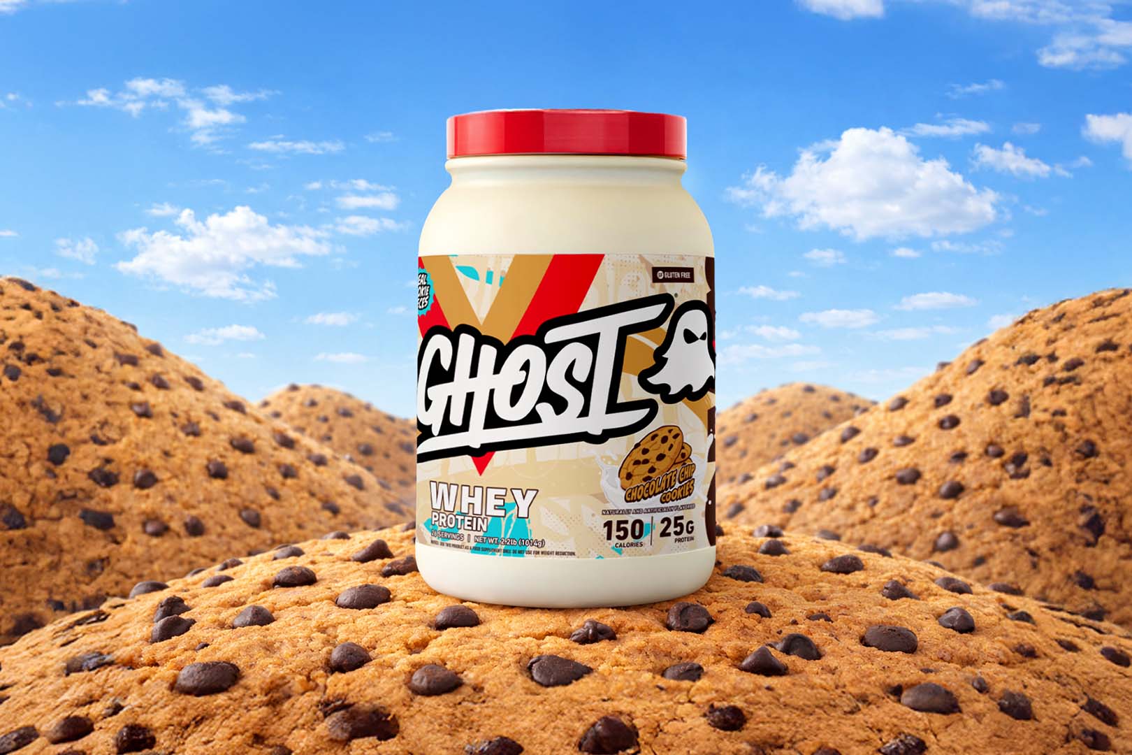 Cookie piece-filled Ghost Whey Protein Chocolate Chip Cookies