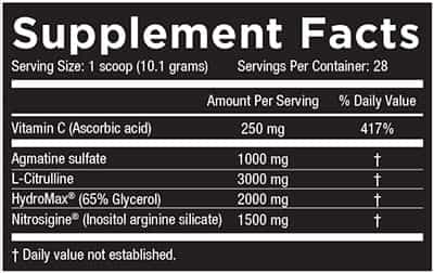 Core Pump packing 2g of agmatine in its maximum serving - Stack3d