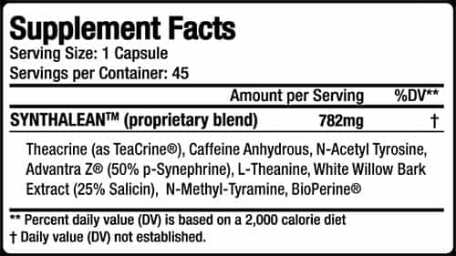 Synthalean from Axis Labs powered by TeaCrine and caffeine