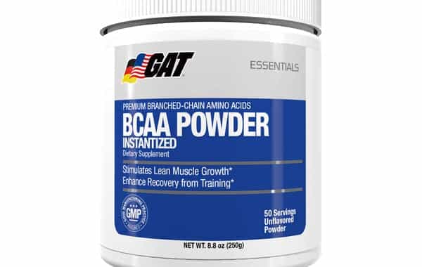 GAT BCAA Powder packing 50, 5g servings of unflavored BCAAs