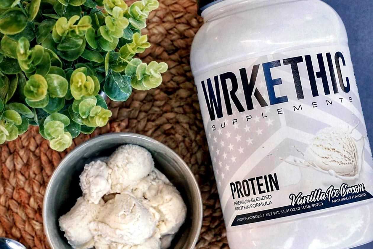 Wrkethic Protein powder featuring a protein blend with extra enzymes