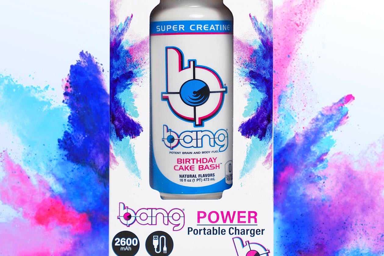 Custom Bang portable charger themed like a can of Birthday Cake Bash