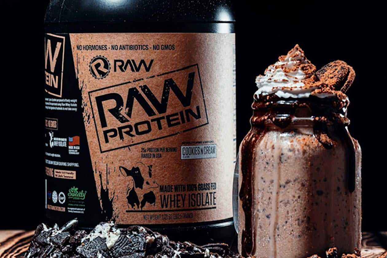 Delicious Cookies and Cream Raw Protein featuring real cookie pieces