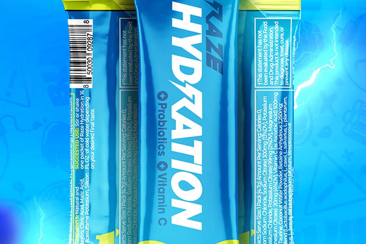 RAZE packs RAZE Hydration with electrolytes, vitamin C and probiotics