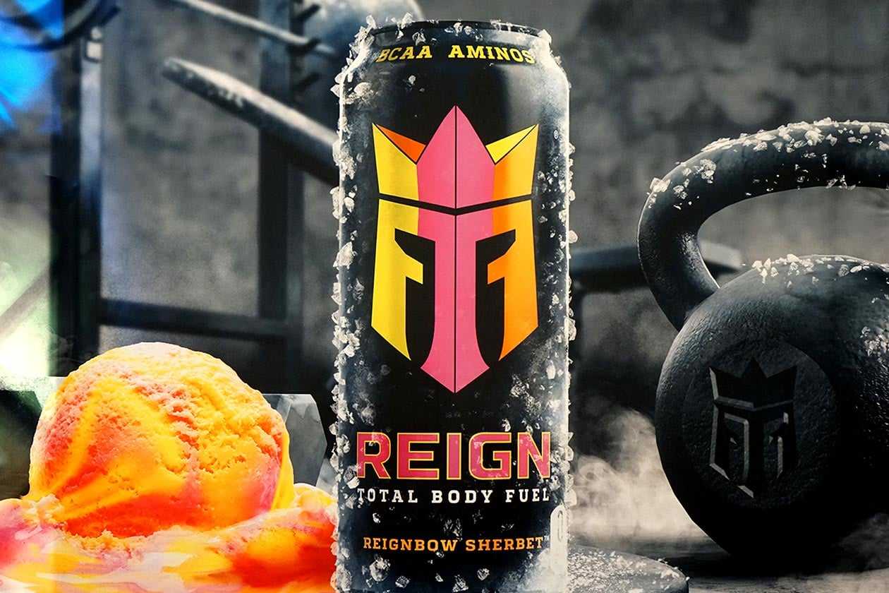 Reign delivers an on-point Skittles taste in its Reignbow Sherbet flavor