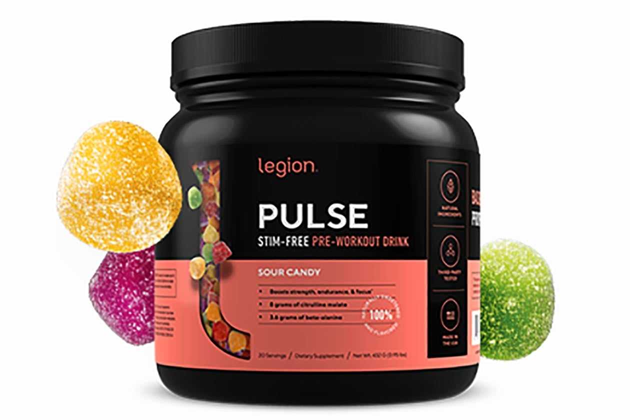 Legion's candy-themed Sour Candy Stim-Free Pulse pre-workout