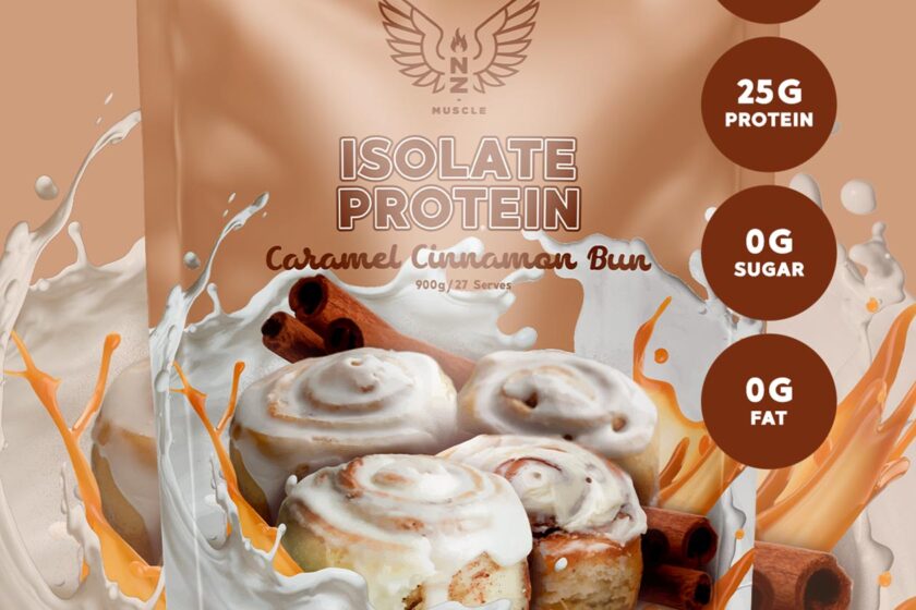 NZ Muscle's delicious Caramel Cinnamon Bun Isolate Protein
