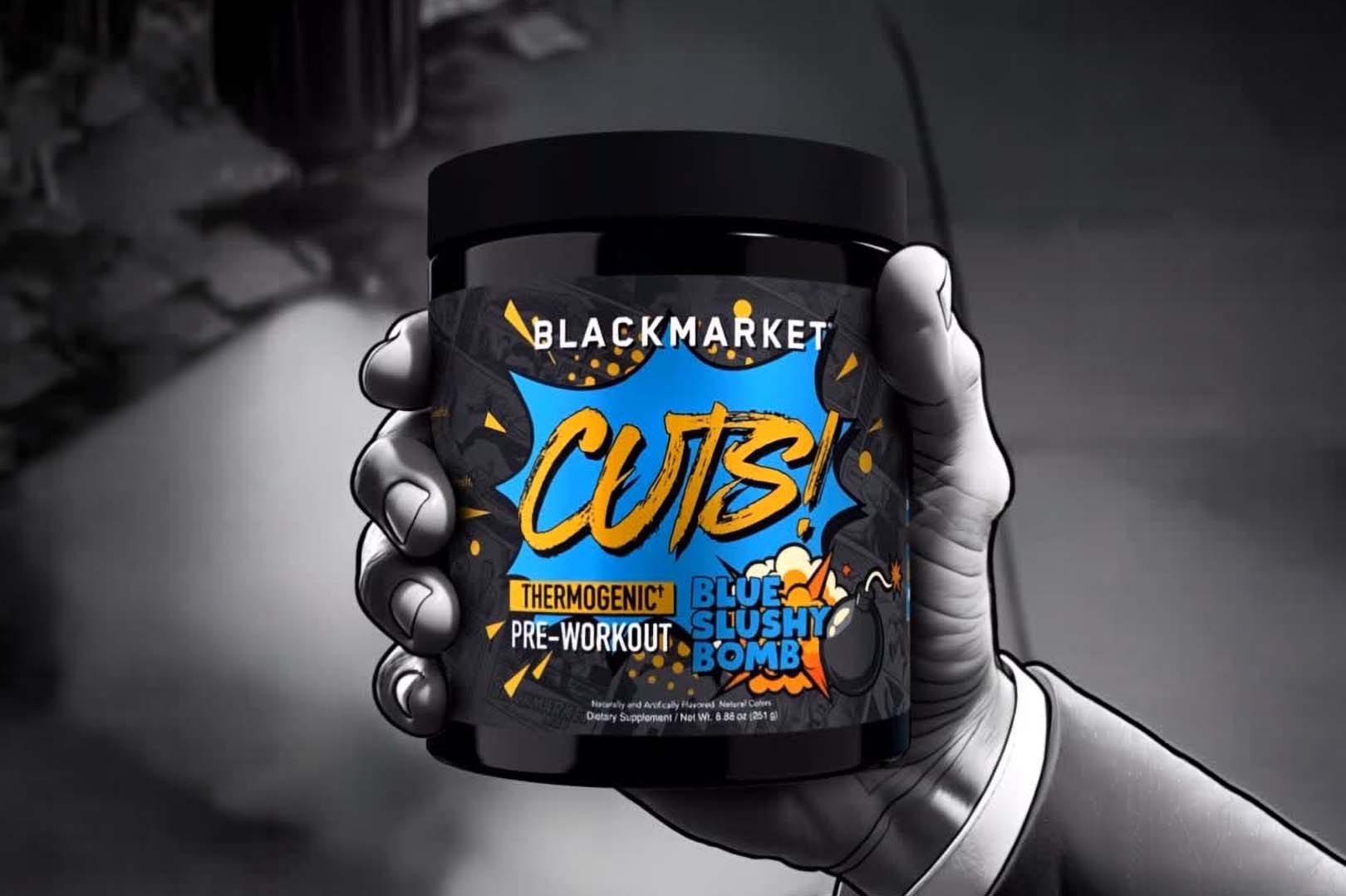 Black Market's Cuts pre-workout limited Blue Slushy Bomb flavor